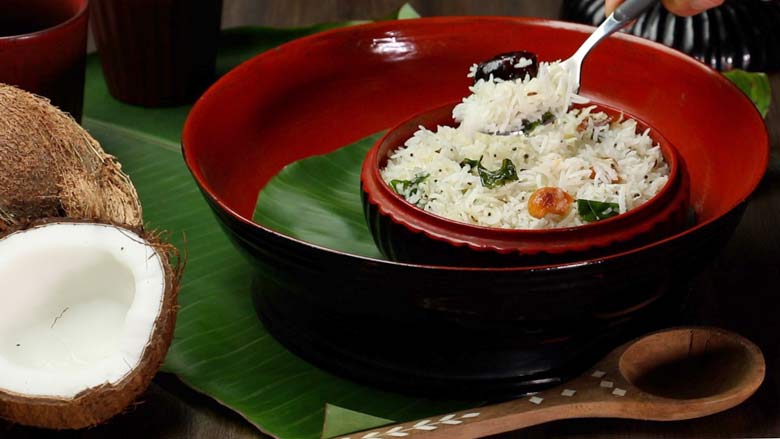 Coconut Rice Recipe - How to make South Indian Coconut Rice by Yummefy ...